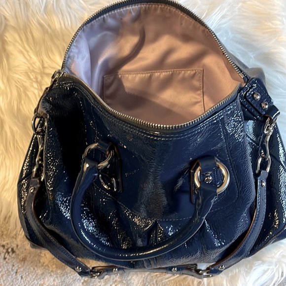 Bags | Coach Patent Leather Blue Satchel Silver Hardware Wshoulder ...